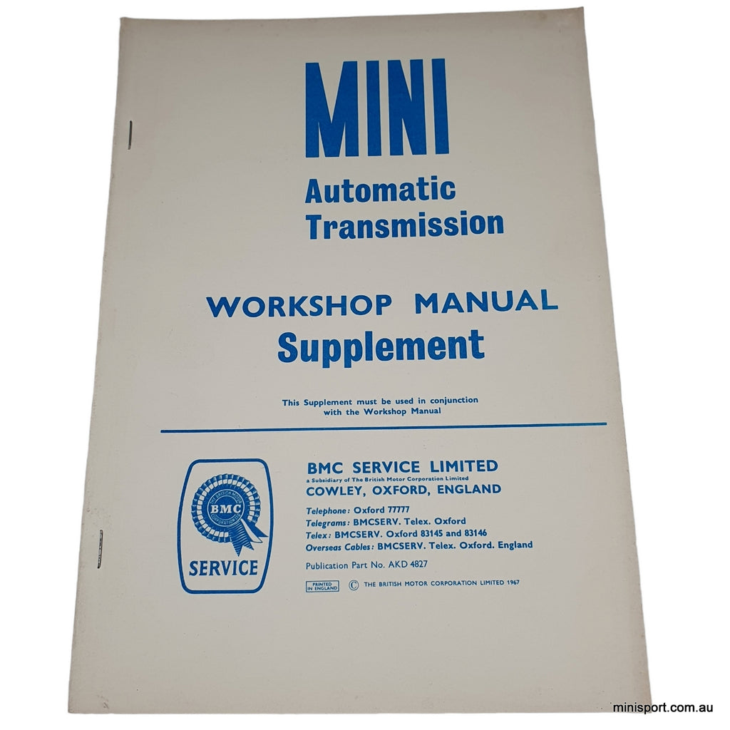 MINI MATIC WORKSHOP MANUAL SUPPLEMENT – Minisport
