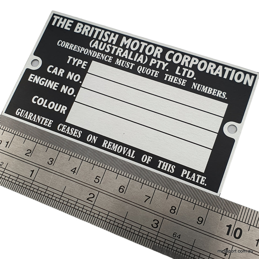 MINI ID PLATE- BRITISH MOTOR CORPORATION (AUSTRALIA PTY LTD) [ID-PLATE ...