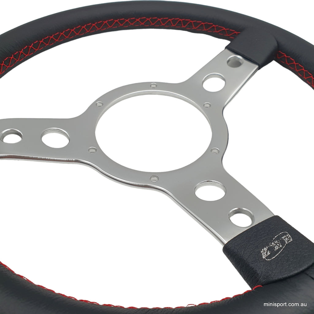 13" MOUNTNEY LEATHER BOUND STEERING WHEEL WITH RED STITCHING [33SPLBRS ...