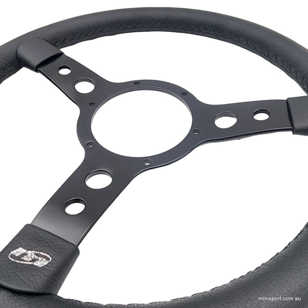 MINI & MOKE 14" MOUNTNEY STEERING WHEEL- BLACK CENTRE [43SBLB] – Minisport
