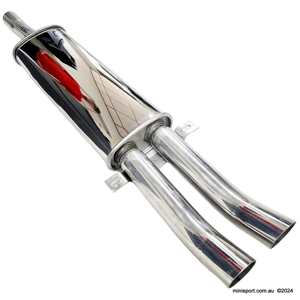 DTM twin upswept muffler, stainless steel, center exit – Minisport
