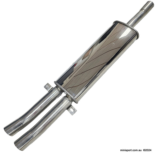 DTM twin upswept muffler, stainless steel, center exit – Minisport