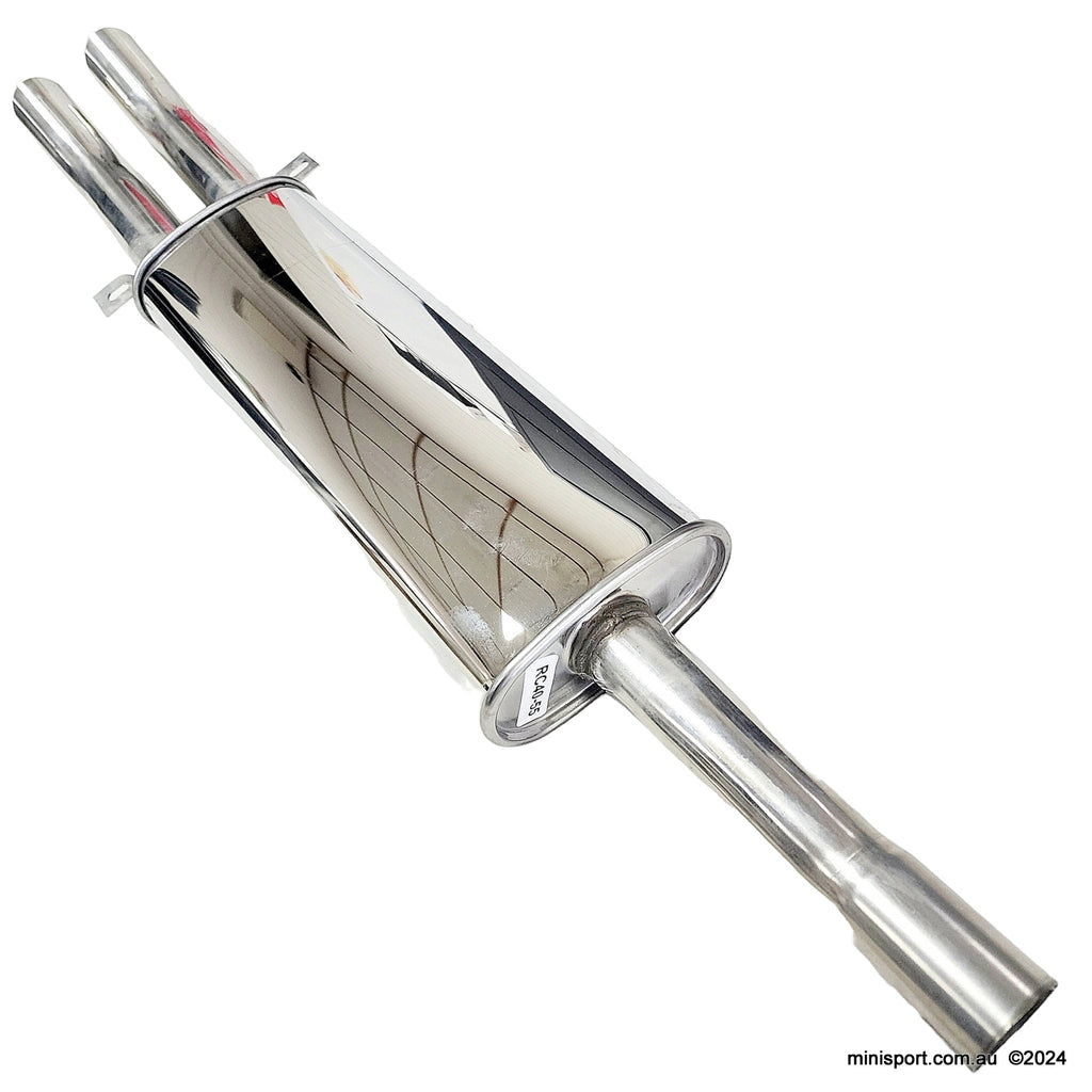 DTM twin upswept muffler, stainless steel, center exit – Minisport