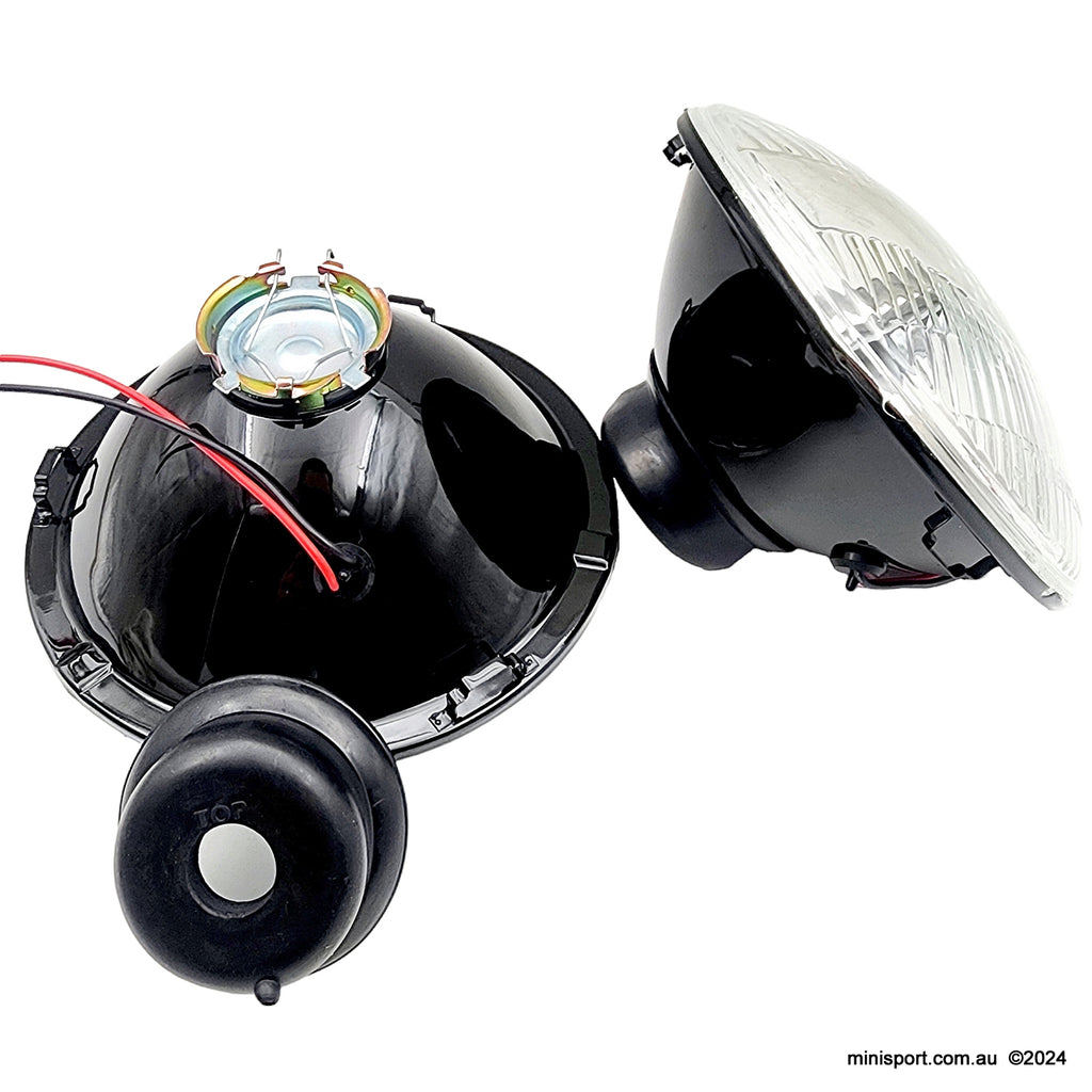 Mini 7" halogen headlight upgrade kit, suit round-nose minis (PAIR ...