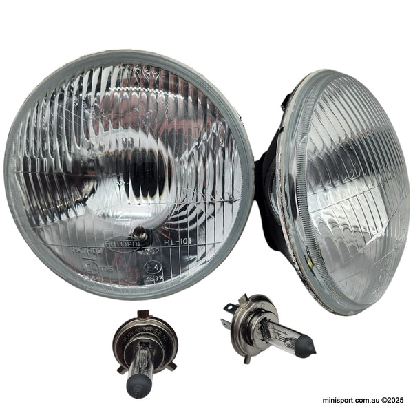 MINI & MOKE 7" HALOGEN H4 UPGRADE KIT- CURVED GLASS (WITH PARKER ...