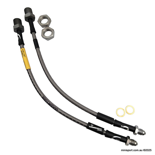 MINI & MOKE PAIR OF FRONT BRAIDED BRAKE HOSES- GOODRIDGE BRAND [C-AJJ4 ...