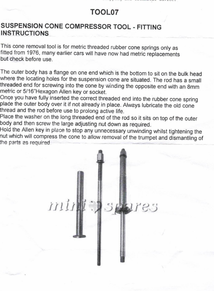 MINI & MOKE SUSPENSION CONE COMPRESSOR TOOL METRIC THREAD ONLY [TOOL07 ...