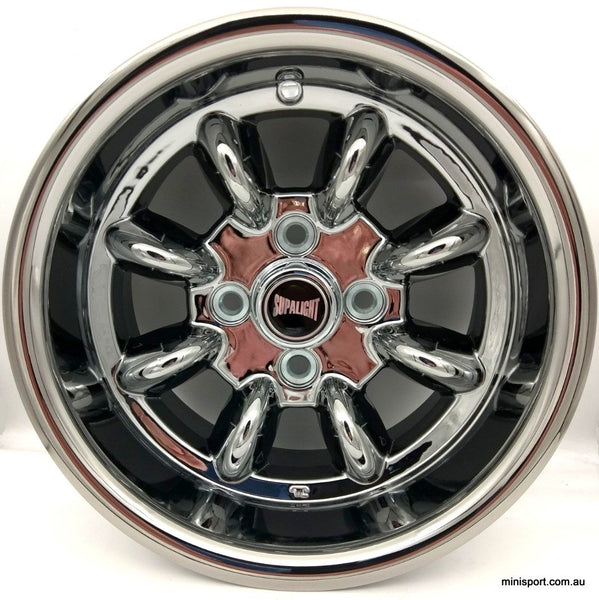 Mini 13 x 7 chrome rim, set of 4, c/w nuts and caps – Minisport