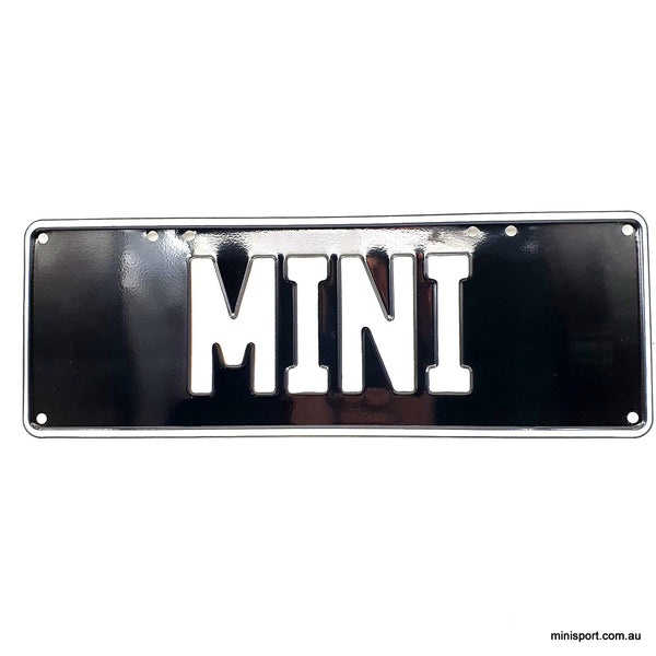 Mini 'show' numberplate white on black says 'MINI' – Minisport