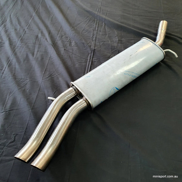 DTM twin upswept muffler, stainless steel, side exit – Minisport