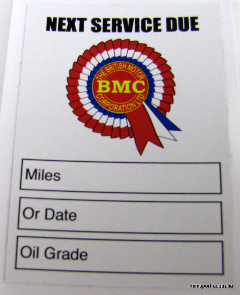 BMC OIL CHANGE/SERVICE STICKER – Minisport