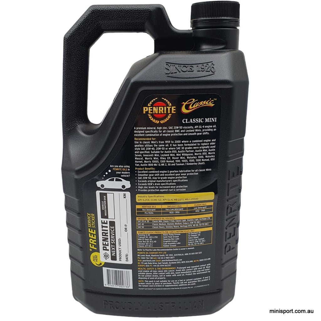 20W-50 PENRITE 'CLASSIC MINI' OIL- 5L [CLASMINI005] – Minisport